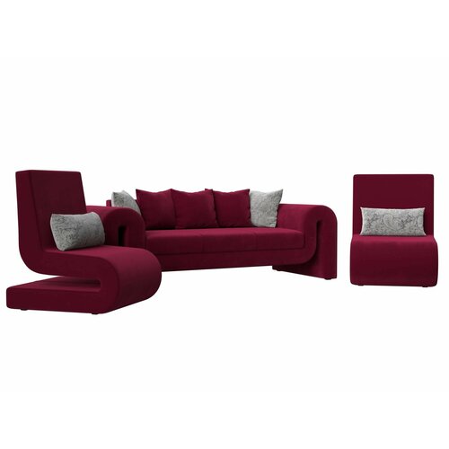 Набор Лига Диванов Волна-1 (диван, 2 кресла) Микровельвет Бордовый