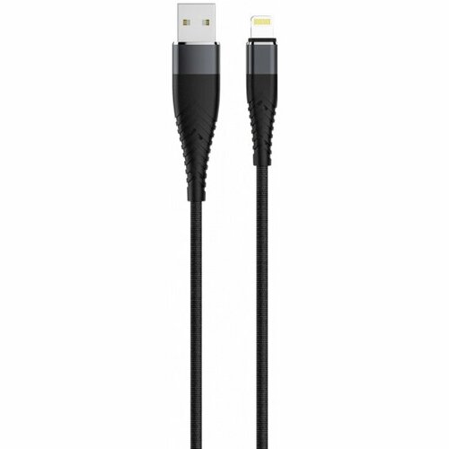 Кабель OLMIO SOLID, USB 2.0 - lightning, 1.2м, 2.1A, усиленный, черный