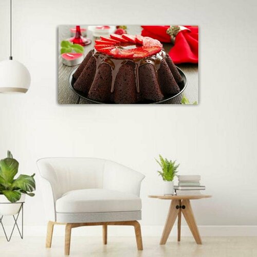 Картина на холсте 60x110 LinxOne "Торт cake ягоды десерт выпечка" интерьерная для дома / на стену / на кухню / с подрамником