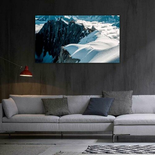 Картина на холсте 60x110 LinxOne "Горы снег синий" интерьерная для дома / на стену / на кухню / с подрамником