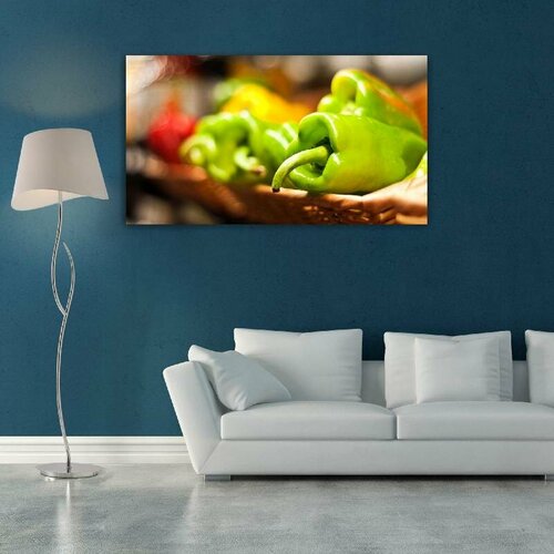 Картина на холсте 60x110 LinxOne "Перец овощ корзина" интерьерная для дома / на стену / на кухню / с подрамником