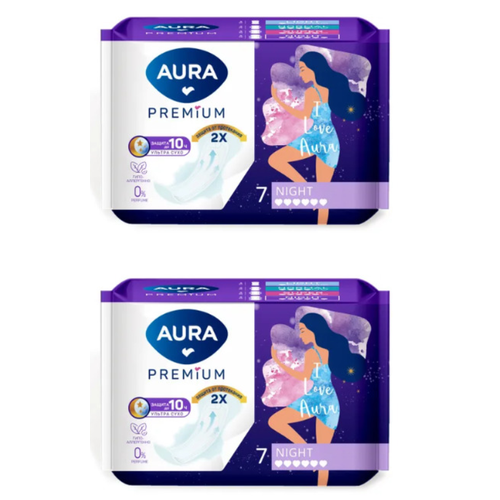 Прокладки женские Aura Premium, Night, 7 шт, 2 уп.