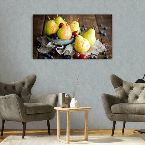 Картина на холсте 60x110 LinxOne "Фрукты голубика груши" интерьерная для дома / на стену / на кухню / с подрамником