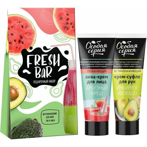 Подарочный набор Особая серия Fresh Bar Аква-крем для лица Арбузный фреш 75мл + Крем-суфле для рук Имбирное авокадо 75 х3шт