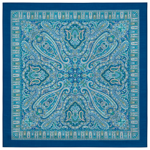Платок Павловопосадская платочная мануфактура,89х89 см, бежевый, голубой