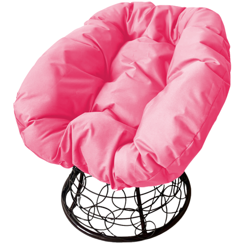 Кресло M-group пончик с ротангом чёрное, розовая подушка