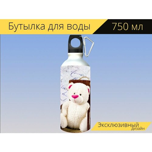 Бутылка фляга для воды "Плюшевый медведь, плюша, плюшевый мишка" 750 мл. с карабином и принтом