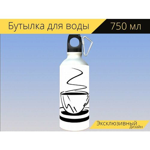 Бутылка фляга для воды "Кофе, чашка, мокко" 750 мл. с карабином и принтом