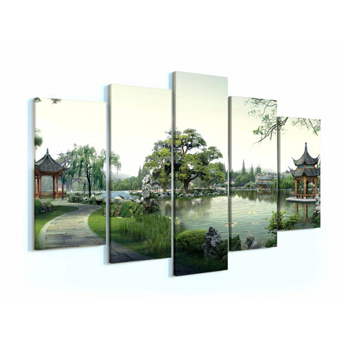 Модульная картина «Японский дворик» 140х80 / Картина для интерьера / Модульная картина / Модульная картина на стену / Интерьерные картины