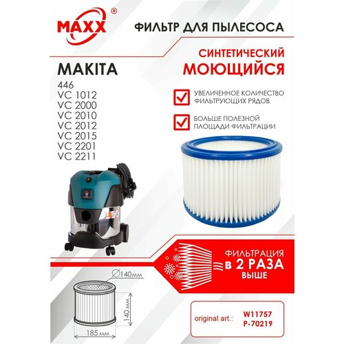 Фильтр синтетический, моющийся для пылесоса Makita VC 1012, 1012, 2000, 2012, 2512L 3011L 3511L 3012L 3012M, P-70219