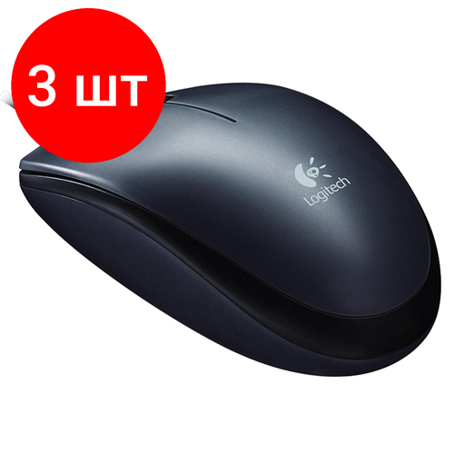 Комплект 3 шт, Мышь проводная LOGITECH M90, USB, 2 кнопки + 1 колесо-кнопка, оптическая, черная, 910-001794