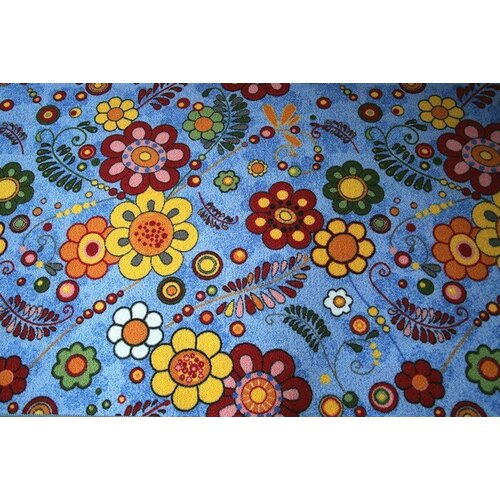 Детский ковер-палас цветы 1177-51 голубой Детский коврик 2.5 x 5 м.