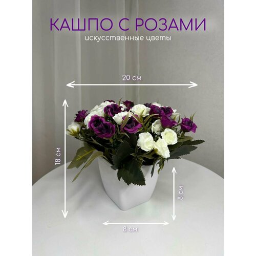 Розы в горшке фиолетово-белый, кашпо, композиция цветов для декора