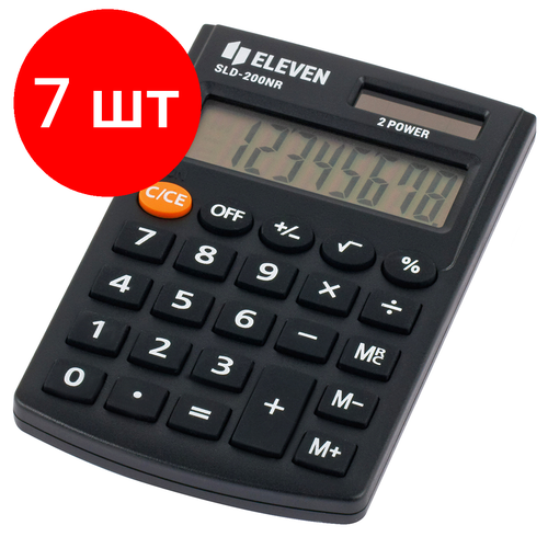 Комплект 7 шт, Калькулятор карманный Eleven SLD-200NR, 8 разрядов, двойное питание, 62*98*10мм, черный