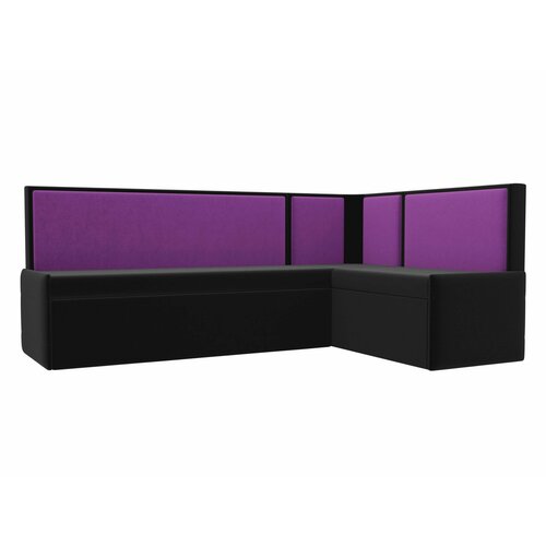 Кухонный угловой диван Кристина правый угол, Микровельвет черный и фиолетовый