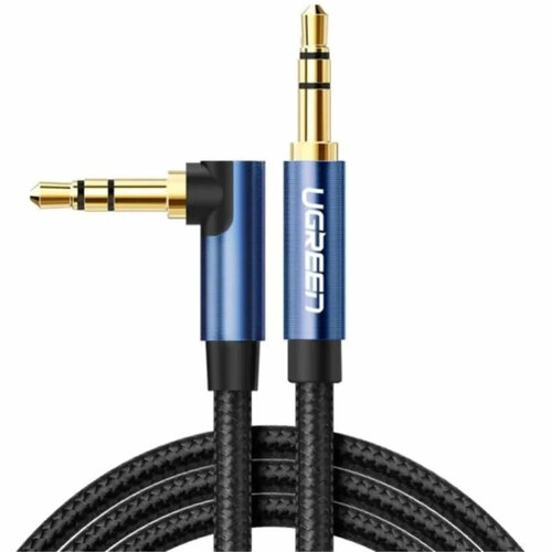 Кабель Ugreen AV112 3.5 mm Male to 3.5 mm Male Angled Cable (2 метра) чёрный / синий (60181)