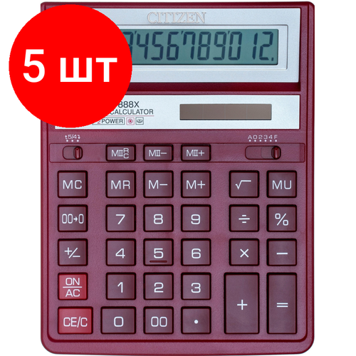 Комплект 5 штук, Калькулятор настольный полноразмерный CITIZEN бух. SDC-888XRD,12 разр. Борд