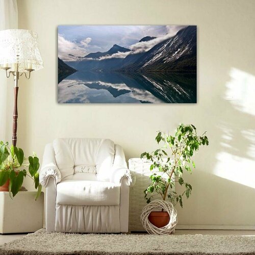 Картина на холсте 60x110 LinxOne "Norway горы озеро облака" интерьерная для дома / на стену / на кухню / с подрамником