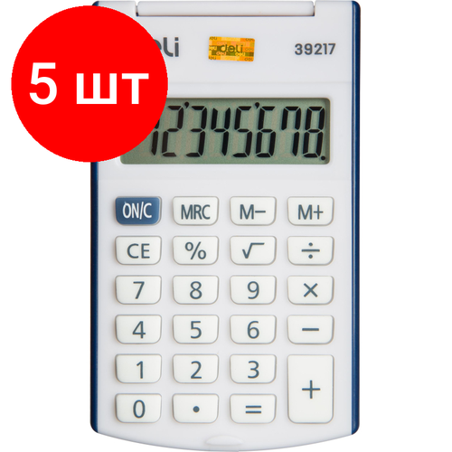 Комплект 5 штук, Калькулятор карманный Deli E39217, 8-р, батар, 102x61мм, синий