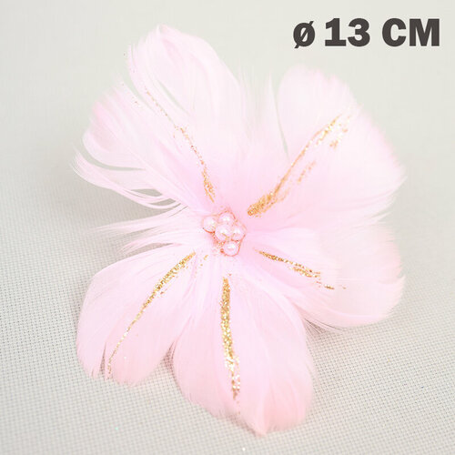 Цветок искусственный декоративный новогодний, d 13 см, цвет розовый