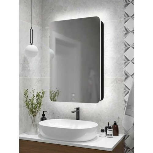 Шкаф зеркальный в ванную комнату, с подсветкой, прямоугольный 56х85 см, черный, левый