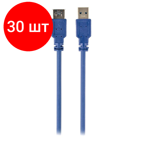 Комплект 30 штук, Кабель USB 3.0 AM/AF, 1.8 м, Cablexpert, син, CCP-USB3-AMAF-6