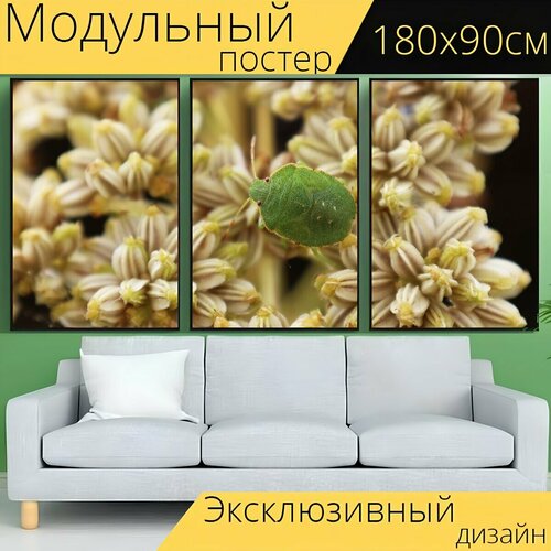 Модульный постер "Природа, насекомое, цветочная пыльца" 180 x 90 см. для интерьера