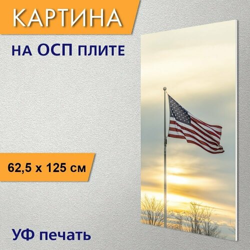 Вертикальная картина на ОСП "Флаг, соединенные штаты америки, американец" 62x125 см. для интерьериа