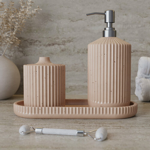 Набор для ванной Chloe 01 (поднос S, дозатор для мыла (s), емкость с крышкой S), бетон, розовый глянцевый