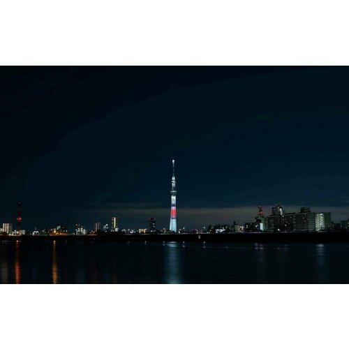 Картина на холсте 60x110 LinxOne "Панорама, огни города, Токио, Япония" интерьерная для дома / на стену / на кухню / с подрамником
