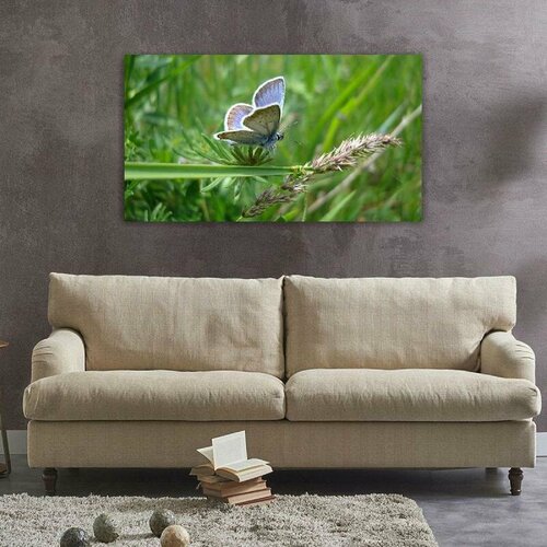 Картина на холсте 60x110 LinxOne "Бабочка, лето, трава" интерьерная для дома / на стену / на кухню / с подрамником