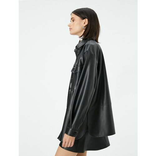 Кожаная куртка KOTON, размер 36, черный