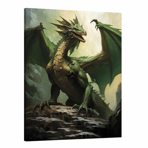 Интерьерная картина 50х70 "Зеленый дракон: пробуждение"