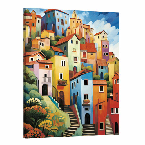 Интерьерная картина 50х70 "Деревня веселых красок"
