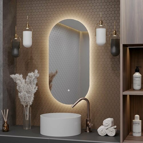 Зеркало Олимпия 80*40 для ванной с нейтральной LED-подсветкой и антизапотеванием