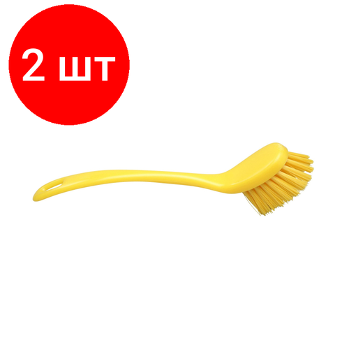 Комплект 2 штук, Щетка для мытья посуды FBK, удлинненная полужесткая 225х35мм желтая 10466-4