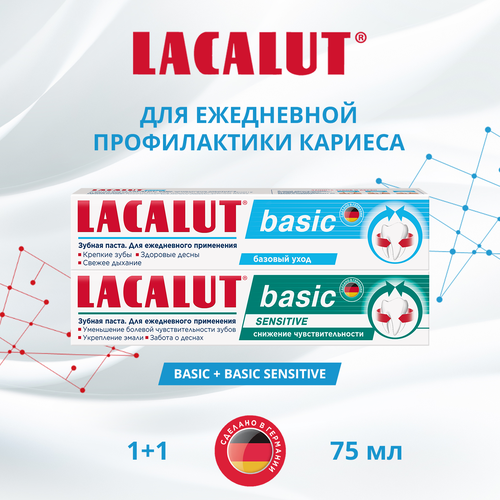 Lacalut basic sensitive зубная паста, 75 мл + Lacalut basic зубная паста, 75 мл , набор