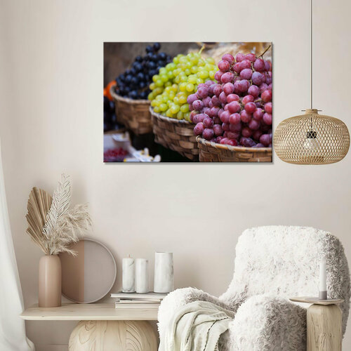 Картина/Картина на холсте для интерьера/Картина на стену/Картина для кухни/ - три корзины с виноградом 20х30