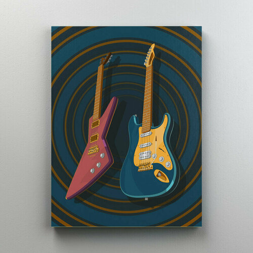 Интерьерная картина на холсте "Винтажный постер - электрические гитары" размер 22x30 см