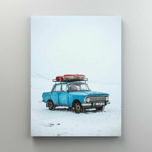Интерьерная картина на холсте "СССР Автомобили - Москвич 412 зимой" размер 30x40 см