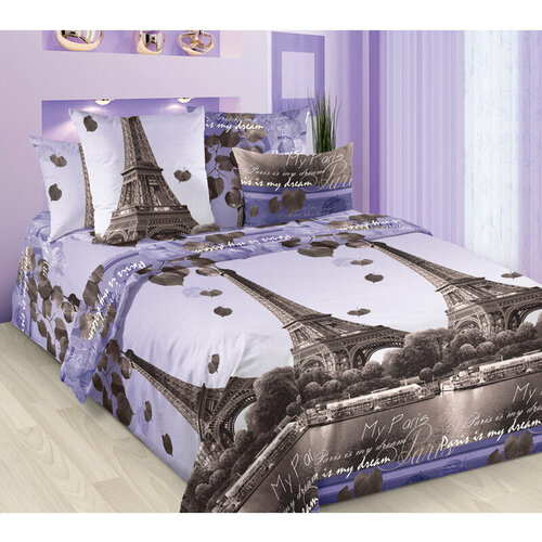 Комплект постельного белья Евромакси, перкаль (Романтика Парижа)
