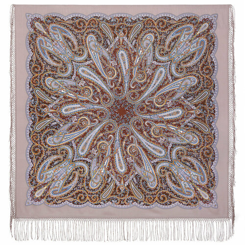 Платок Павловопосадская платочная мануфактура,135х135 см, серый, голубой