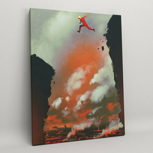 Картина на холсте (интерьерный постер) "Прыжок над лавой", с деревянным подрамником, размер 30x40 см