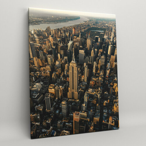 Картина на холсте (интерьерный постер) "Город - вид сверху", с деревянным подрамником, размер 45x60 см