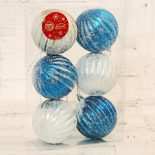 Набор шаров пластик d-8 см, 6 шт "Роксолана" бело-синий (комплект из 3 шт)