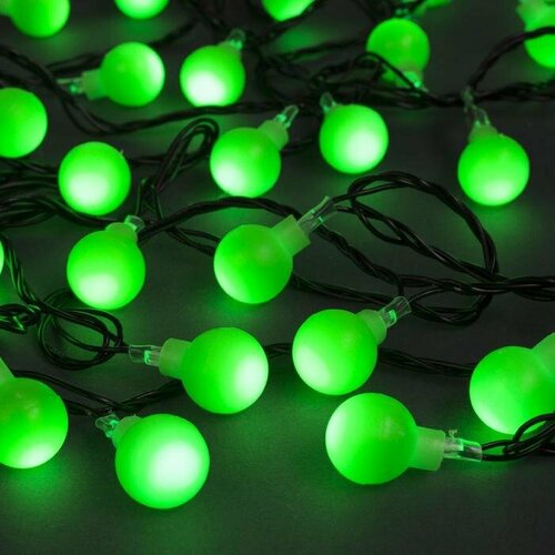 Гирлянда «Нить» 5 м с насадками «Шарики зелёные», IP20, тёмная нить, 30 LED, свечение зелёное, 8 режимов, 220 В (комплект из 4 шт)