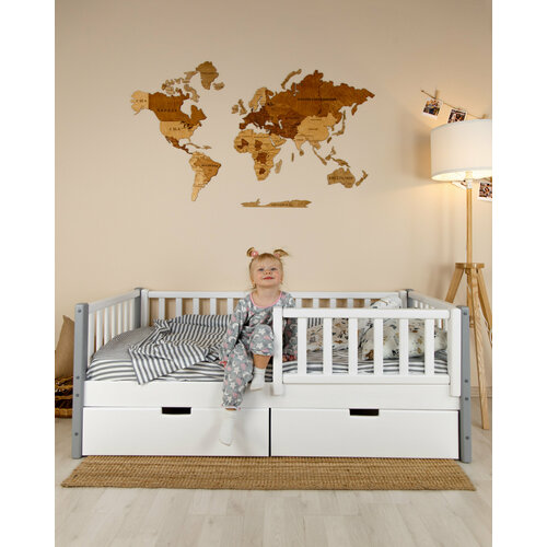 Кровать детская Классика с вертикальным бортиком (с ящиками, с бортиком, белая, деревянная, для детской), 160х80