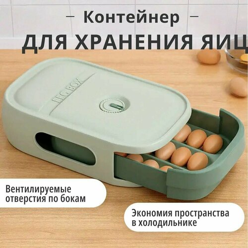 Контейнер для хранения яиц зеленый / органайзер для еды и продуктов / подставка пластиковая в холодильник
