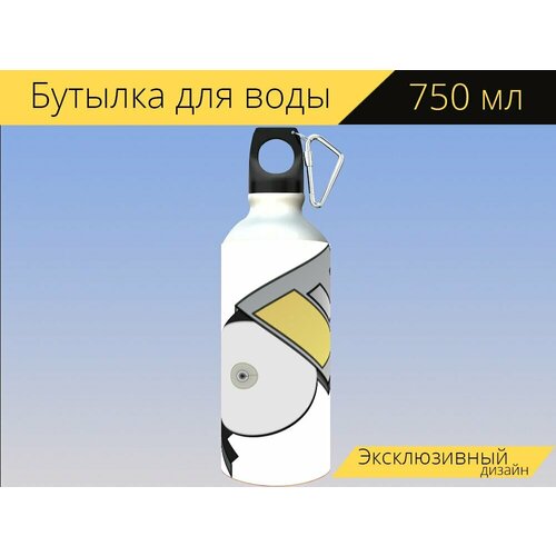 Бутылка фляга для воды "Дисковод компакт дисков, компьютер, диск" 750 мл. с карабином и принтом