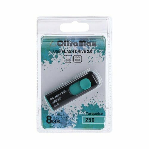 Флешка OltraMax 250, 8 Гб, USB2.0, чт до 15 Мб/с, зап до 8 Мб/с, бирюзовая (комплект из 3 шт)